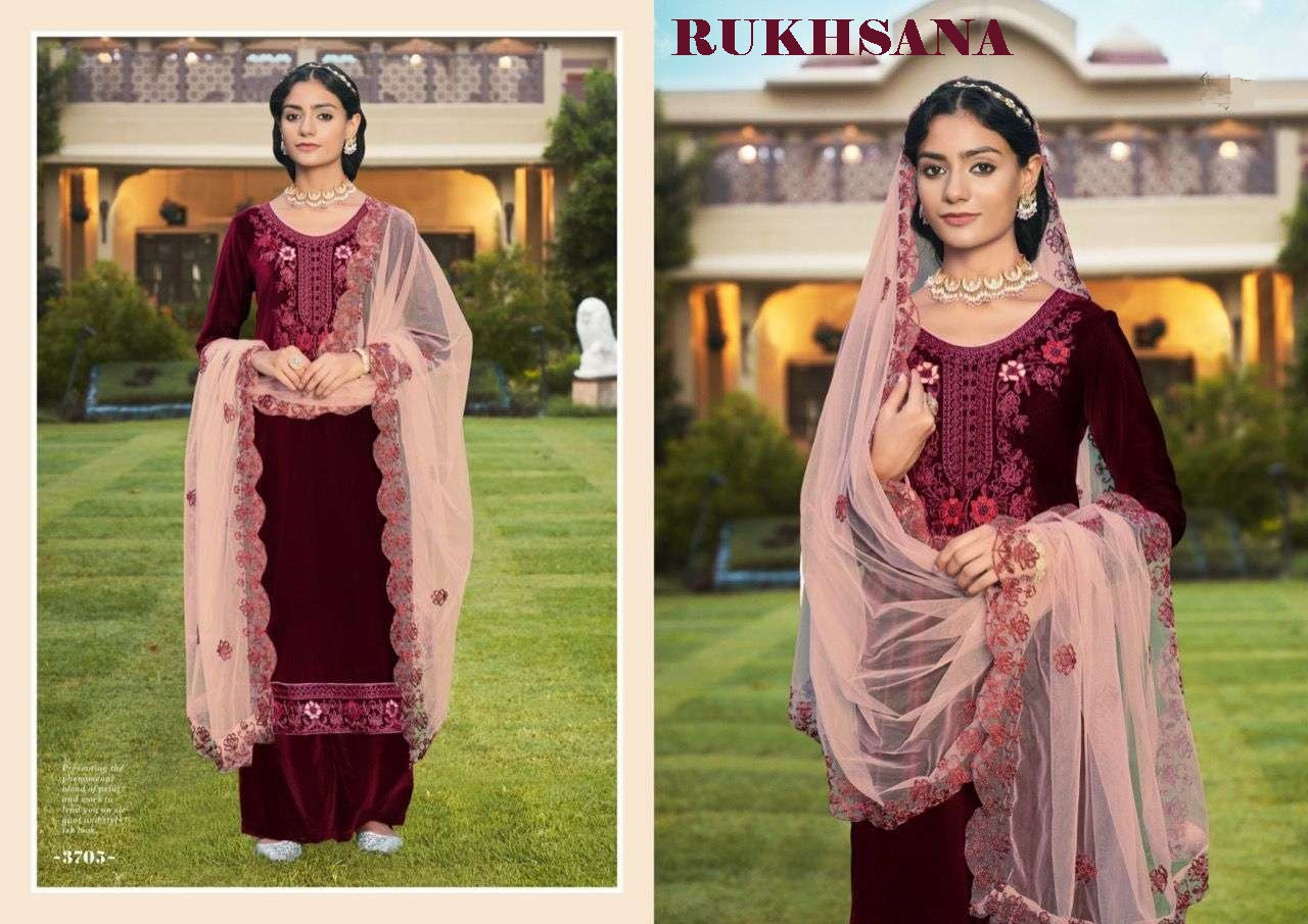 Rukhsana Pakistani Designer Awesome Pure Velvet Embroidered Suit – AliShaif